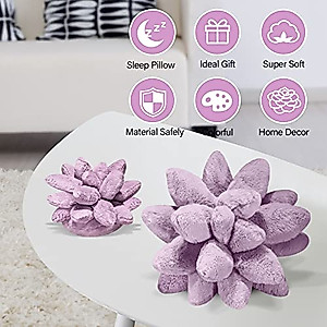 Nenalayo Succulent Pillow, Cute Stuffed Plant Plush Pillows, 3D Succulents Cactus Pillow, Novelty Plush Cushion for Garden Bedroom Home Decor (Purple, 9.8in)