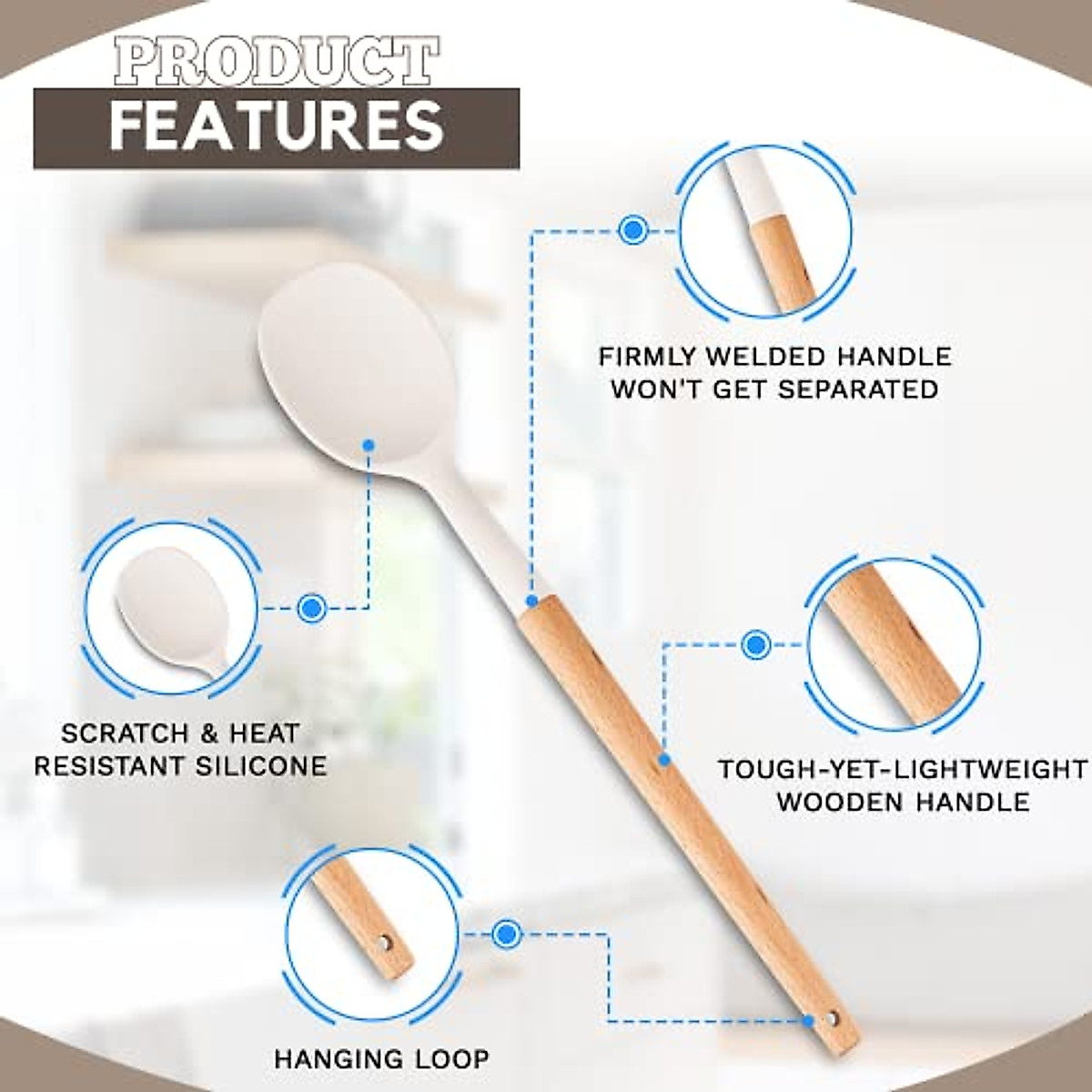 Silicone Kitchen Utensils Set | White Kitchen Utensils with Holder (11 PC) - Non Stick Kitchen Accesories for Cooking - White Kitchen Set with Wooden Handle by Five14