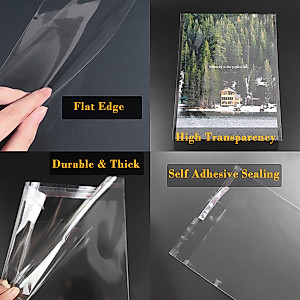 Miraclekoo 100Pcs 8-3/4 x 11-1/16 Inch Clear Self Sealing Cellophane Cello Bags Thick Plastic Sleeves - Fit 8.5x11 Inch Paper Photo Mats Envelopes Art Prints