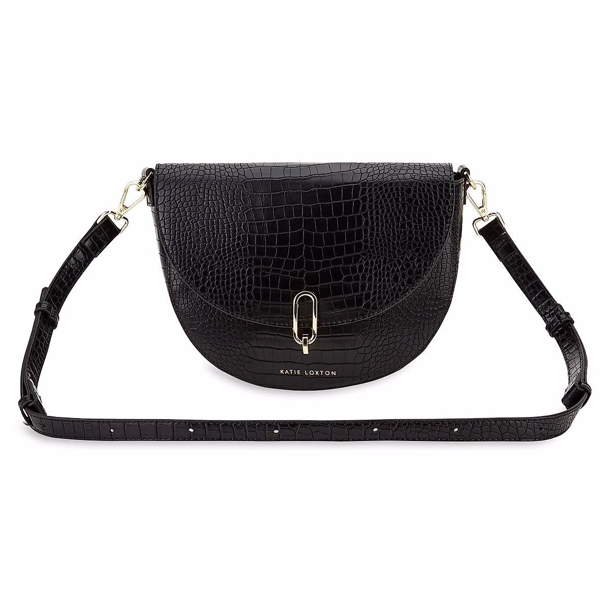 KATIE LOXTON Quinn Faux Crocodile Womens Medium Convertible Crossbody Saddle Handbag Purse Black