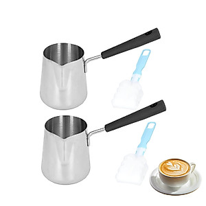 2pcs Milk Butter Warmer Pot, Turkish Coffee Pot Milk Warmer Pot Milk Boiling Pot Mini Saucepan with Spout for Maple Syrup, Sauce Heating, 350ml/12oz