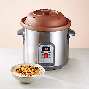 Vitaclay Smart Organic Clay Multi Crocks Stock Pot - Toxin Free Clay Electric Pot for Cooking Bone Broth, Large Slow Cooker, Yogurt Maker, Stew Pot with Natural Earthen Clay Crock, 6 quart / 5.7 liter