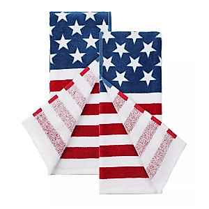 Celebrate Patriotic Kitchen Towels Red White and Blue, Flag Stars and Stripes, Set of 2 Cotton Dishtowels, for 4th of July, Memorial or Labor Day