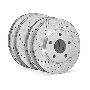 R1 Concepts Front Rear Brake Rotor Kit |Brake Rotors| Brake Disc |Drilled and Slotted|fits 2018-2022 Genesis G70; Kia Stinger