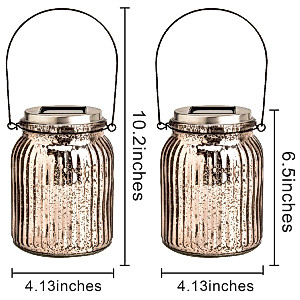 GIGALUMI Solar Powered Mercury Glass Mason Jar Lights, 2 Pack Hanging Solar Laterns Table Lights for Garden, Patio, Backyard.(Ideal Gift)