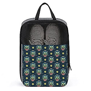 Frcavbin Day of The Dead Sugar Skulls Travel Shoe Bag Shoes Carrier with Handle and Zipper Foldable Shoe Puches Organizer for Home storage School starts