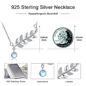 Midir&Etain 925 Sterling Silver Leaf Necklace Moonstone Pendant Moonstone Jewelry Gifts for Women Hypoallergenic Necklace for Sensitive Neck