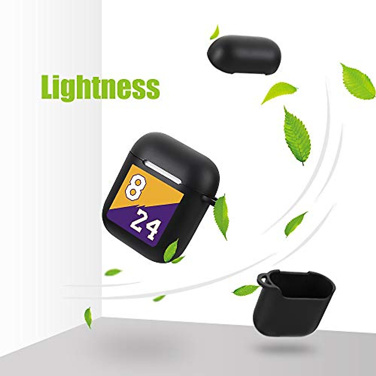 Jusy 8&24 Basketball Jersey Case for Airpod 1&2 Case with Keychain Clip Accessories, Silicone Skin Protective Cover for Airpods Charging Case MB Spirit Inheritance for Fans