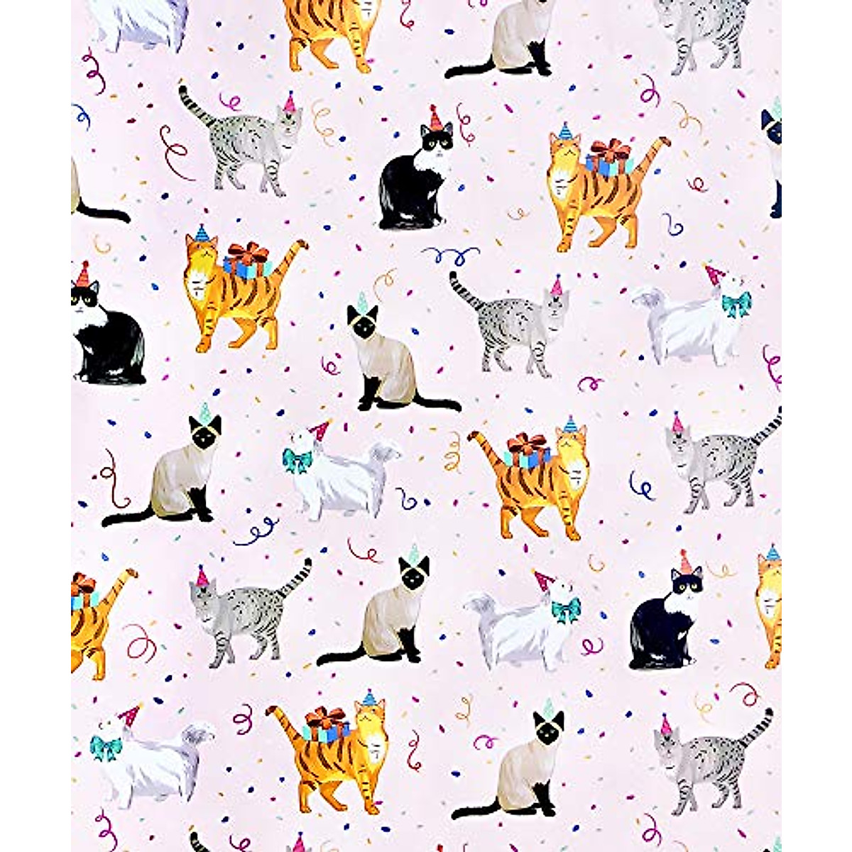 REVEL & Co Party Cats on Pink Premium Folded Wrapping Paper, 2 feet x 10 feet folded birthday feline gift wrap
