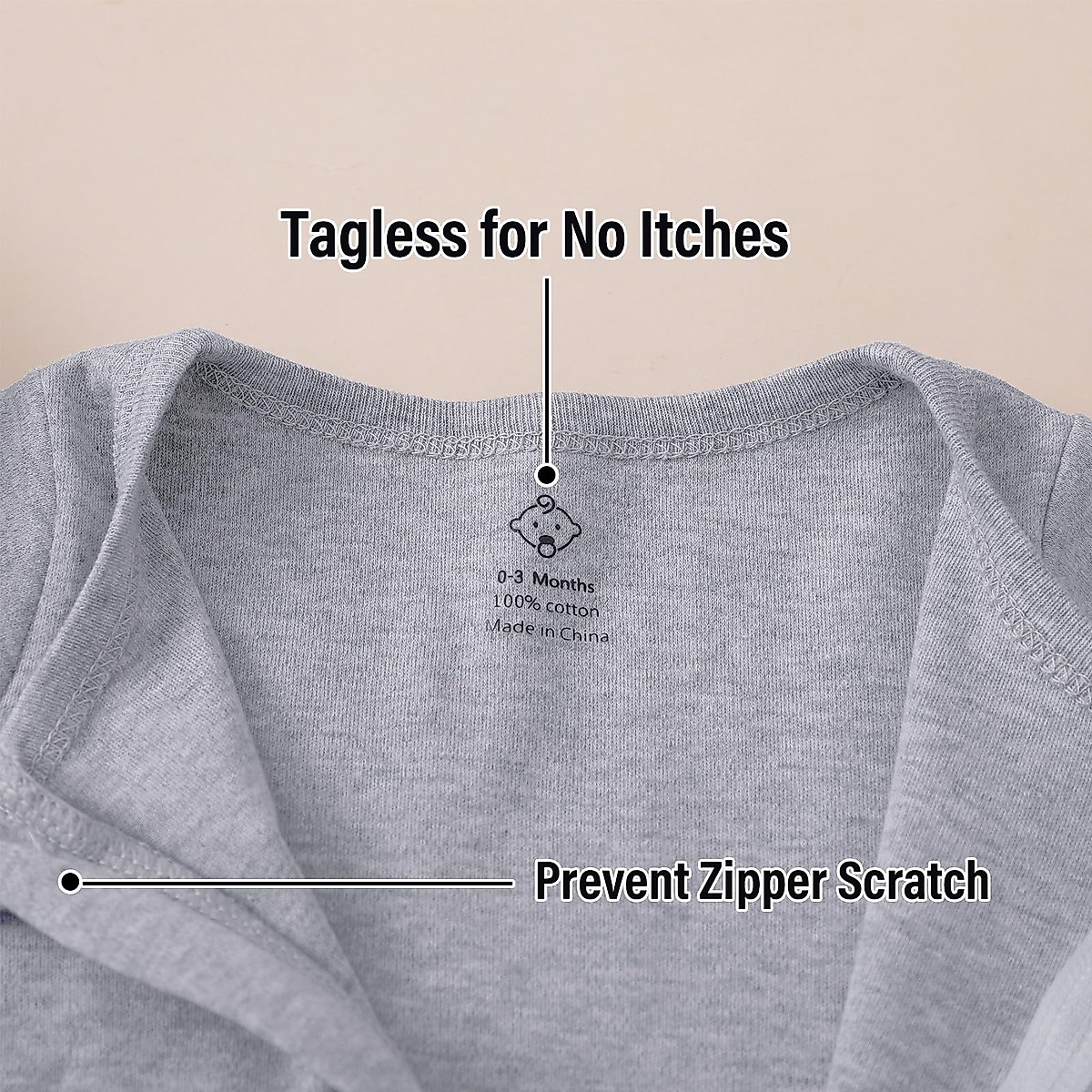 OPAWO Newborn Baby Footed Romper with Mitten Cuffs Blank Cotton Onesie Double Zipper Jumpsuit for Boys Girls 0-6 Months(Zipper/Black/White/Gray,0-3Months)