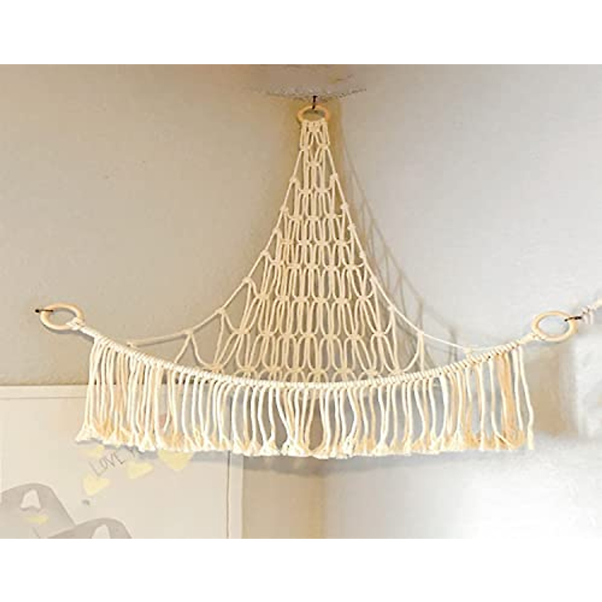 Stuffed Animal Hammock Macrame - Toy Hammock for Stuffed Animals - Stuff Animal Organizer Corner Storage Hanging Fringe - Stuffed Animal Display Holder Net Tassels for Nursery Décor