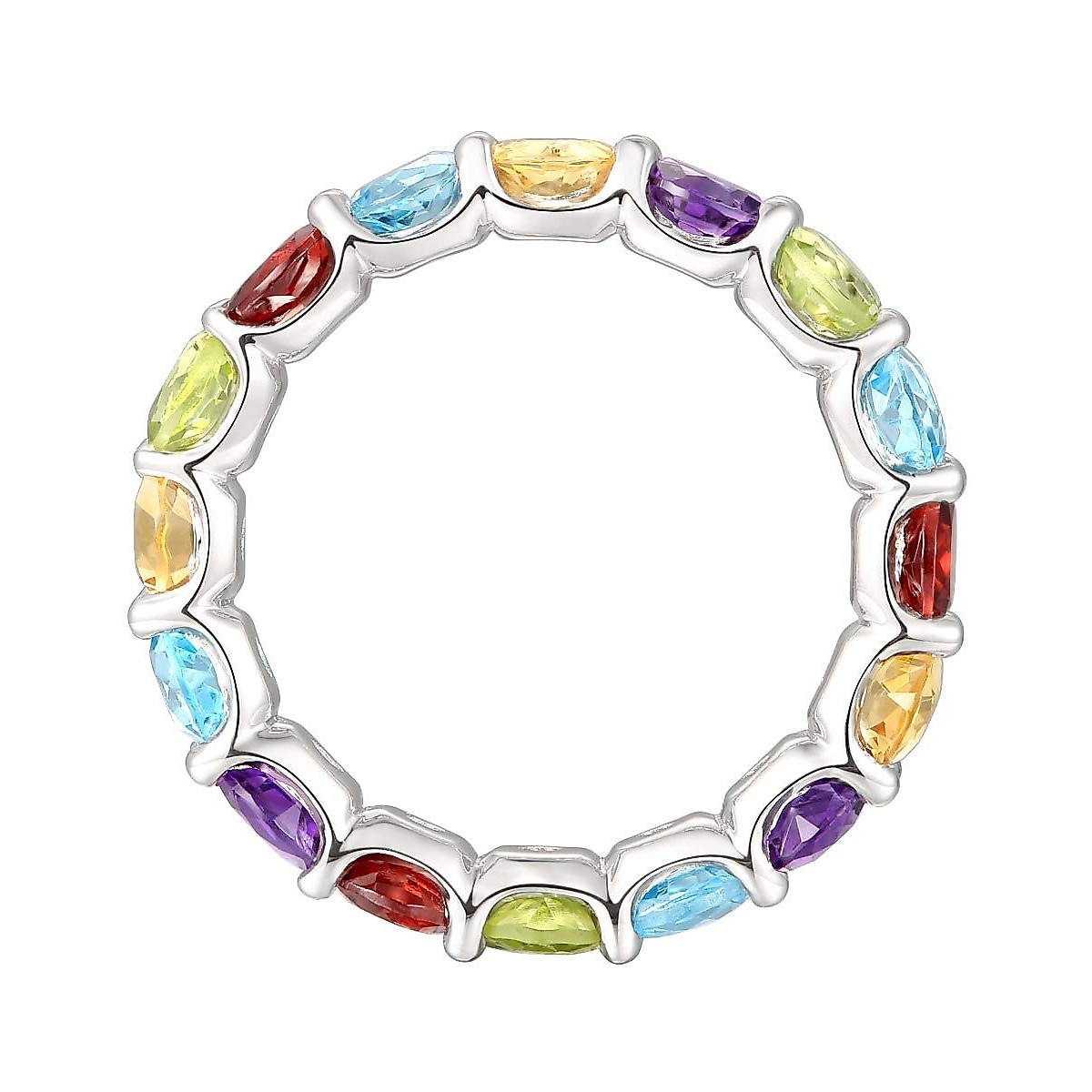 Tirafina Amethyst, Blue Topaz, Citrine, Rhodolite Garnet and Peridot Eternity Band Ring, Sterling Silver, Round Stones, Birthstone Rings for Women (4 mm stone)