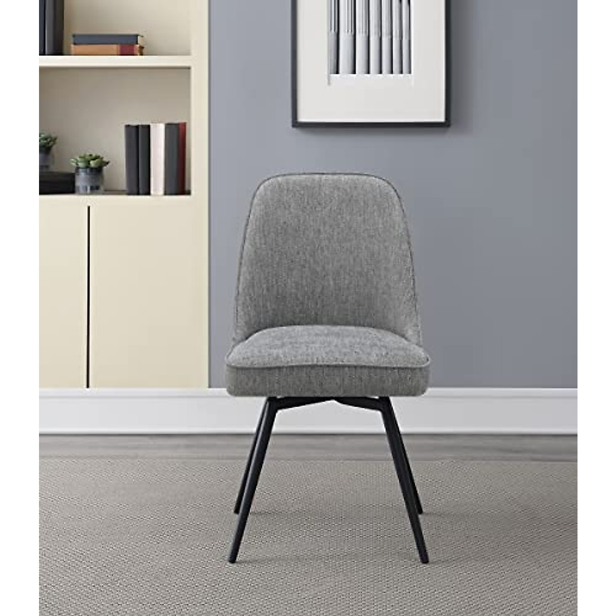 OSP Home Furnishings Martel Swivel Chair with Padded Seat and Black Legs for Dining or Home Office Use, Charcoal Herringbone Fabric