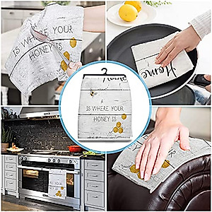 MUSEDAY Kitchen Towels Dishcloths Set Home is Where Your Honey is Cute Bee Honey Hive Retro Wood Grain Absorbent Dish Towels Dish Cloths for Drying Kitchen Hand Towels Decorative Tea Towels