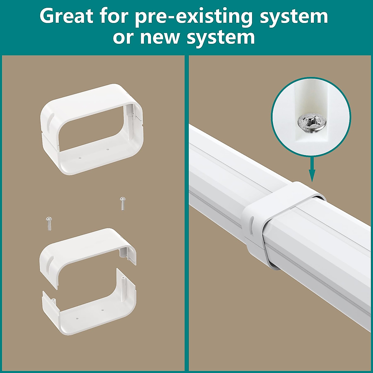 Daisypower 3IN PVC Decorative Air Conditioner Line Set Connector/Coupler,PVC Line Set Cover kit,for Ductless Mini Split,Central AC,Cooling Only, Heat Pump
