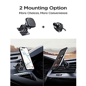 LISEN Magnetic Phone Holder for Car 6 Military Magnets Magnetic Phone Mount [2 Mounting Options] 3 Metal Plates Dashboard Car Vent Phone Holder for iPhone 14 Pro Max,Tablets, All Phones