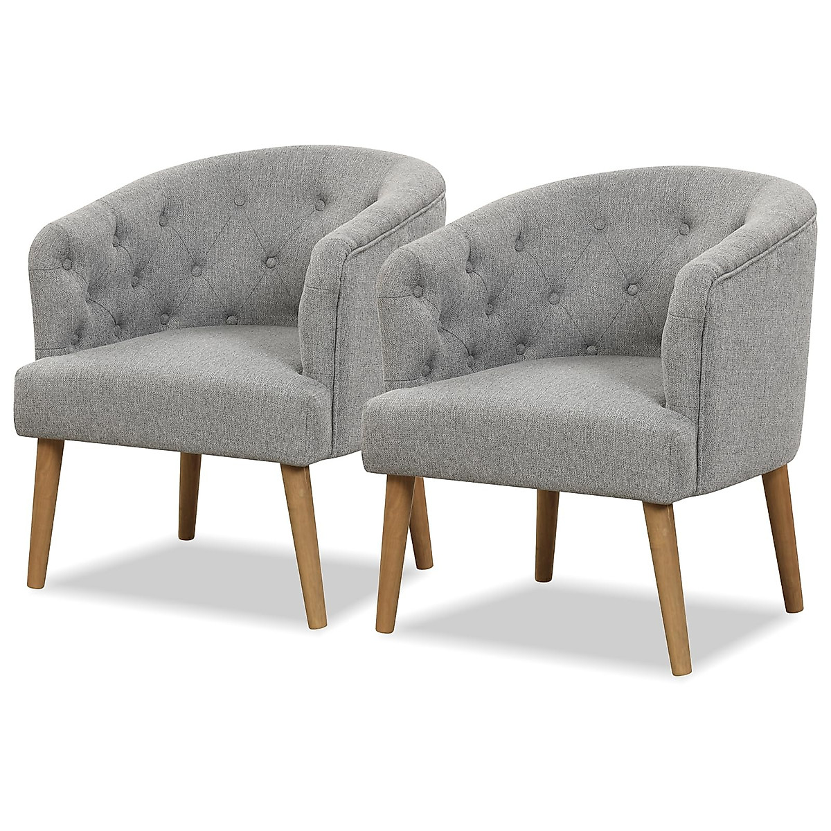 KOTEK Accent Chair Set of 2, Upholstered Comfy Club Chair with Solid Rubber Wood Legs, Mid Century Modern Chair W/Adjustable Foot Pads, Tufted Armchair for Living Room, Bedroom, Office