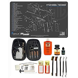 EDOG Range Warrior 27 Pc Gun Cleaning Kit - Compatible with Sig Sauer P238 - Schematic (Exploded View) Mat, Range Warrior Universal .22 9mm - .45 Kit & Tac Book Accessories Set