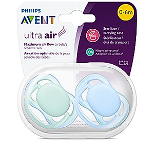 Philips AVENT Ultra Air Pacifier, 0-6 Months, Blue/Green, 4 Pack, SCF244/40