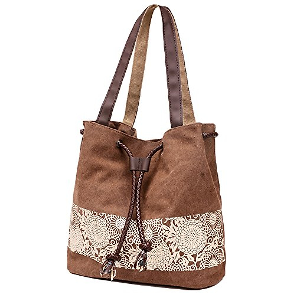Hiigoo Printing Canvas Shoulder Bag Retro Casual Handbags Messenger Bags (Brown)