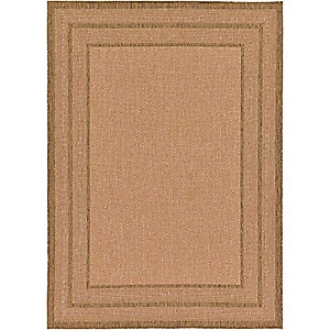 Unique Loom Outdoor Border Collection Area Rug - Multi Border (7' 1" x 10' Rectangle, Tan/ Light Brown)