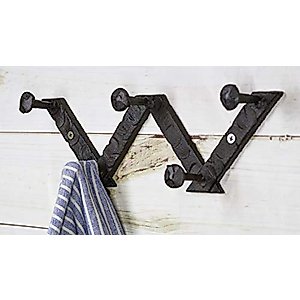 Ebros Cast Iron Vintage Rustic Industrial Farmhouse Railroad Nail Spikes 5 Peg Wall Hooks Western Vintage Multi-Purpose Hanger Plaque for Coats Hats Keys Clothing Towel Pet Leash