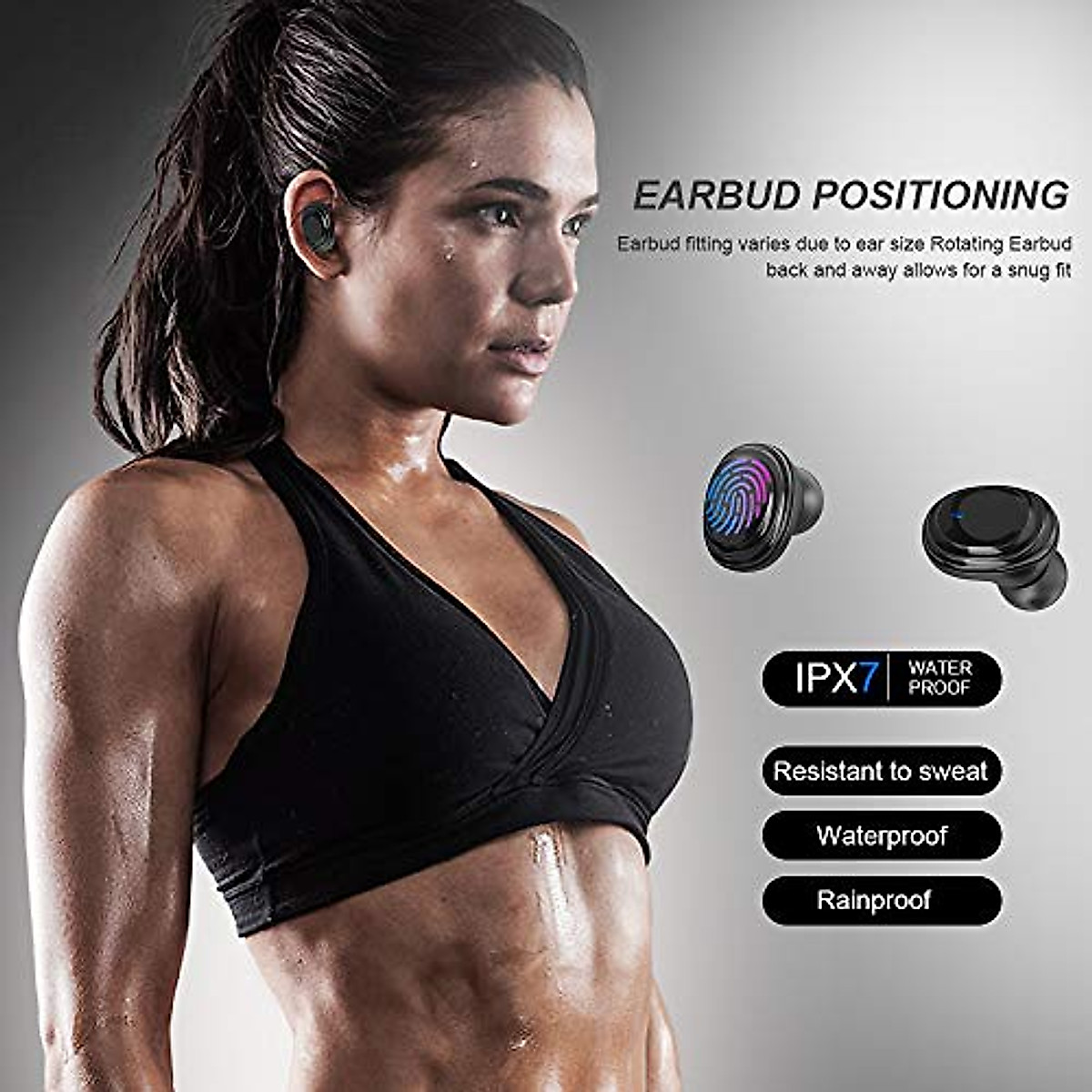 Wireless Earbuds with Immersive Sound True 5.0 Bluetooth in-Ear Headphones with 2000mAh Charging Case Easy-Pairing Stereo Calls/Touch Control/Built-in Microphones/IPX7 Sweatproof/Deep Bass for Sports
