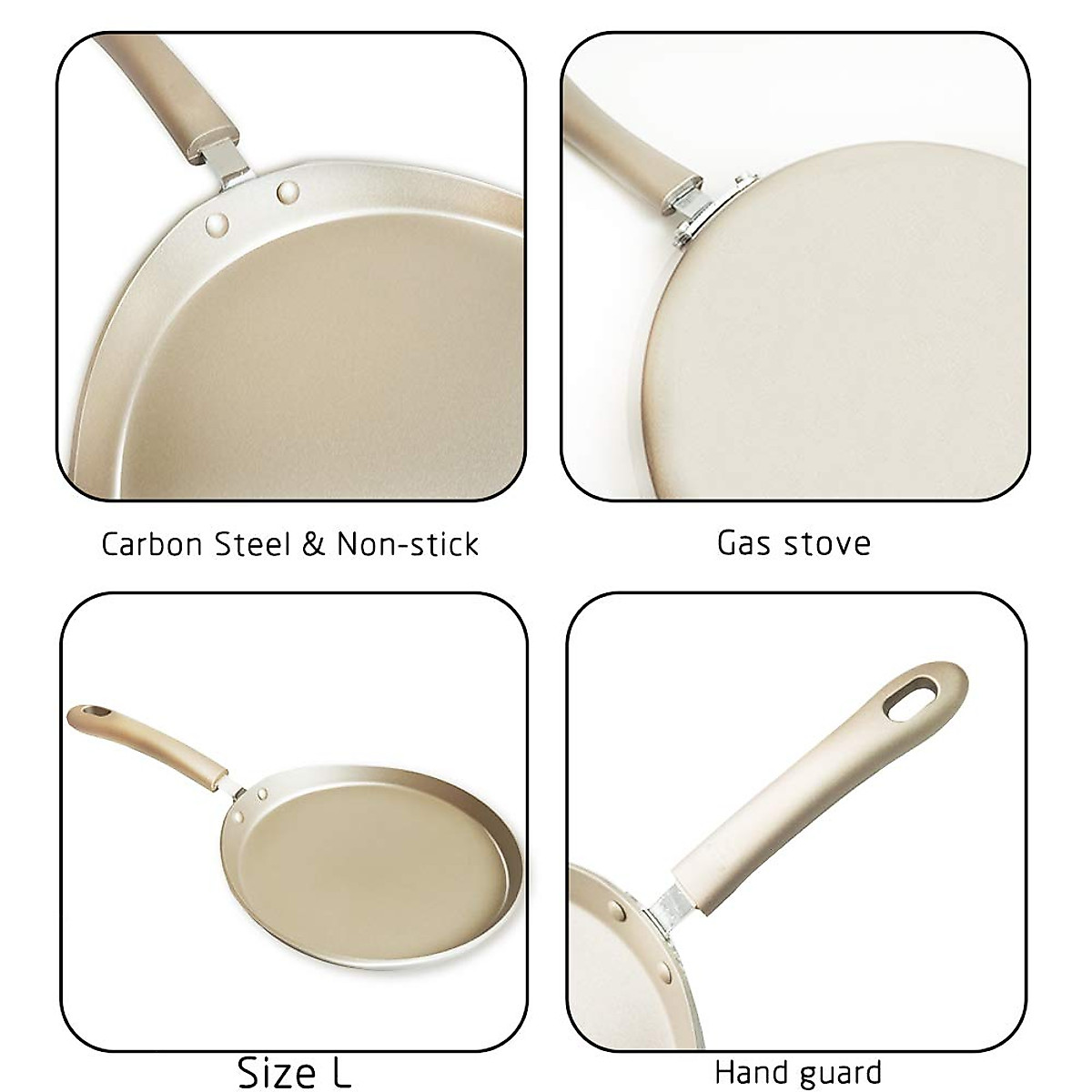 Soldadito Crepes Pancake Pans Nonstick Frying Pan Induction Omelette Skillet Carbon Steel Griddle Flat Pan Crepe Maker with Accessories for Pancakes Burritos Tacos Tortilla Omelette 8In