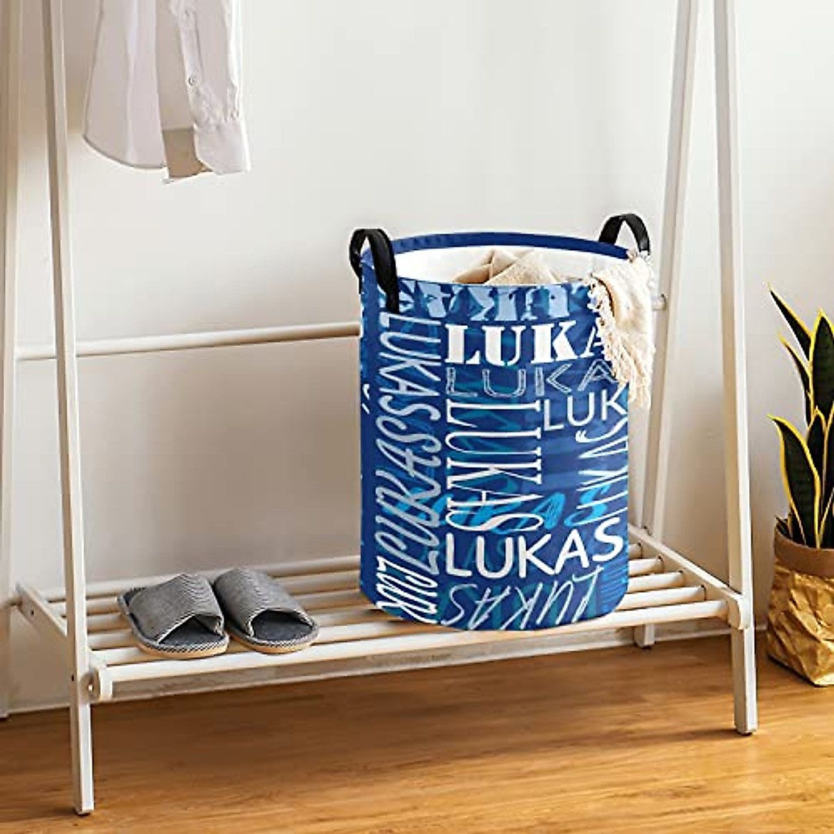 Custom Laundry Hamper Personalized Collapsible Laundry Baskets with Name Clothes Storage Basket with Handle for Bathroom Living Room Bedroom (Blue)