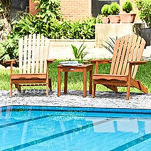 ReunionG 3Pcs Adirondack Chair and Table Set, Outdoor Wooden Lounger Chairs Set w/Widened Armrest, Eucalyptus Frame, Natural Finish, Foldable Chatting Furniture Set for Indoor, Patio and Garden