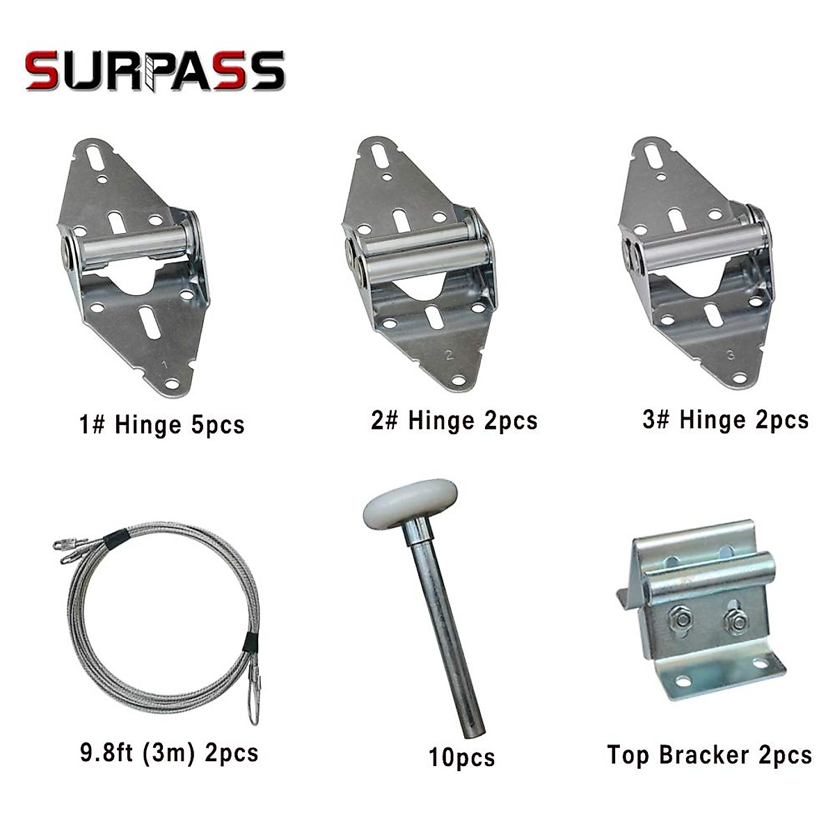 Surpass Garage Door Roller/Hinge/Top Bracket/Wire Rope (for 7' Height Doors)