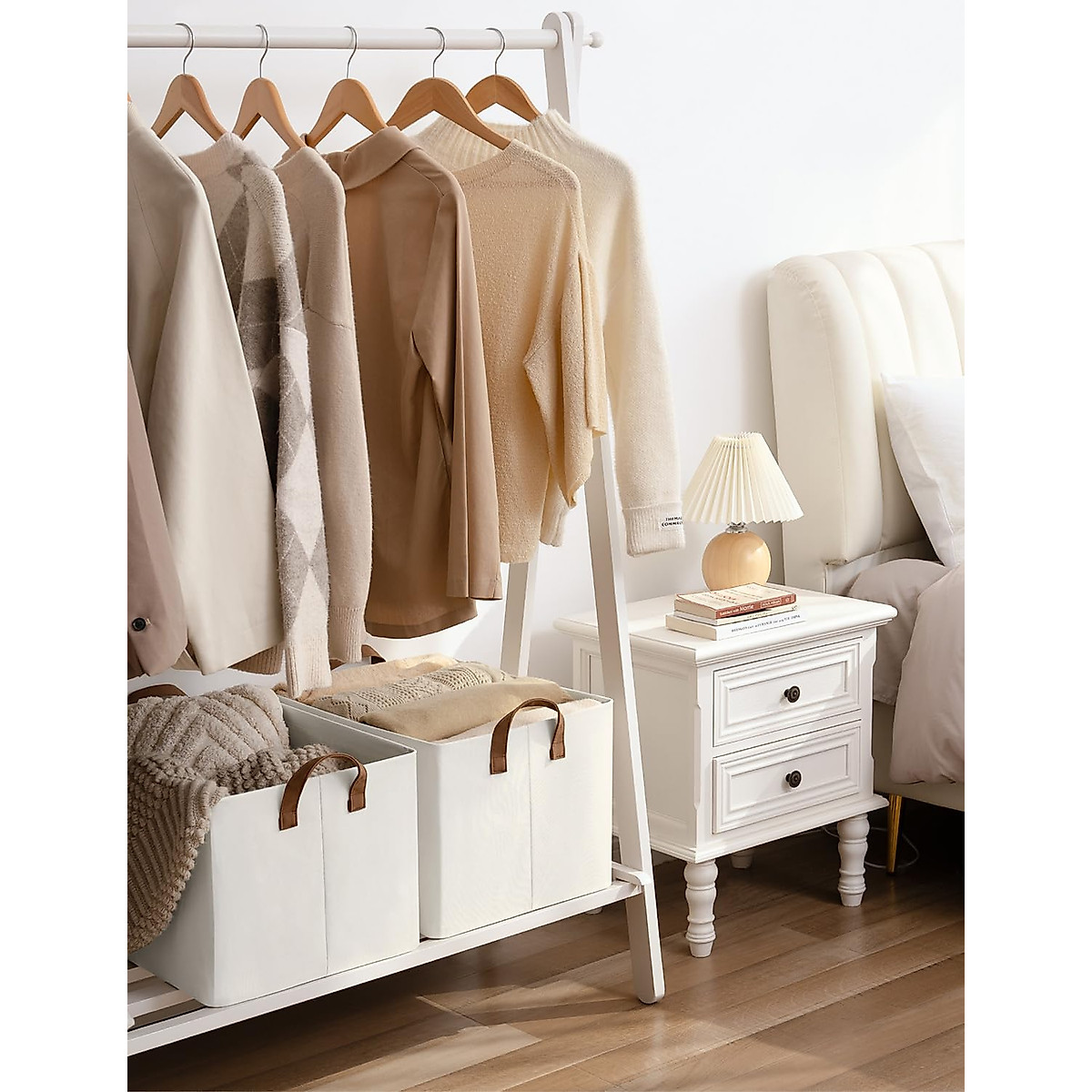 StorageWorks 45L Extra Large Fabric Storage Bins with PU Handles, Storage Baskets for Organizing, Large Laundry Basket, 2-Pack, Beige, 19" L X 13.25" W X 11" H