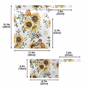 SDMKA 2Pcs Wet Dry Bag for Baby Cloth Diapers Sunflowers & Birds Reusable Waterproof Wet Bag with Two Zippered Pockets for Travel Beach Pool