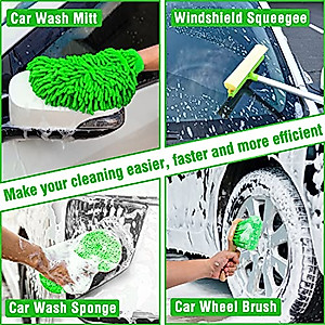 Lezcufer 17Pcs Car Wash Kit,62" Car Wash Brush Mop with Long Handle,Car Cleaning Kit,Car Detailing Brush Set,Car Wash Bucket with Dirt Trap,Car Wheel Brush,Complete Interior Car Cleaning Supplies