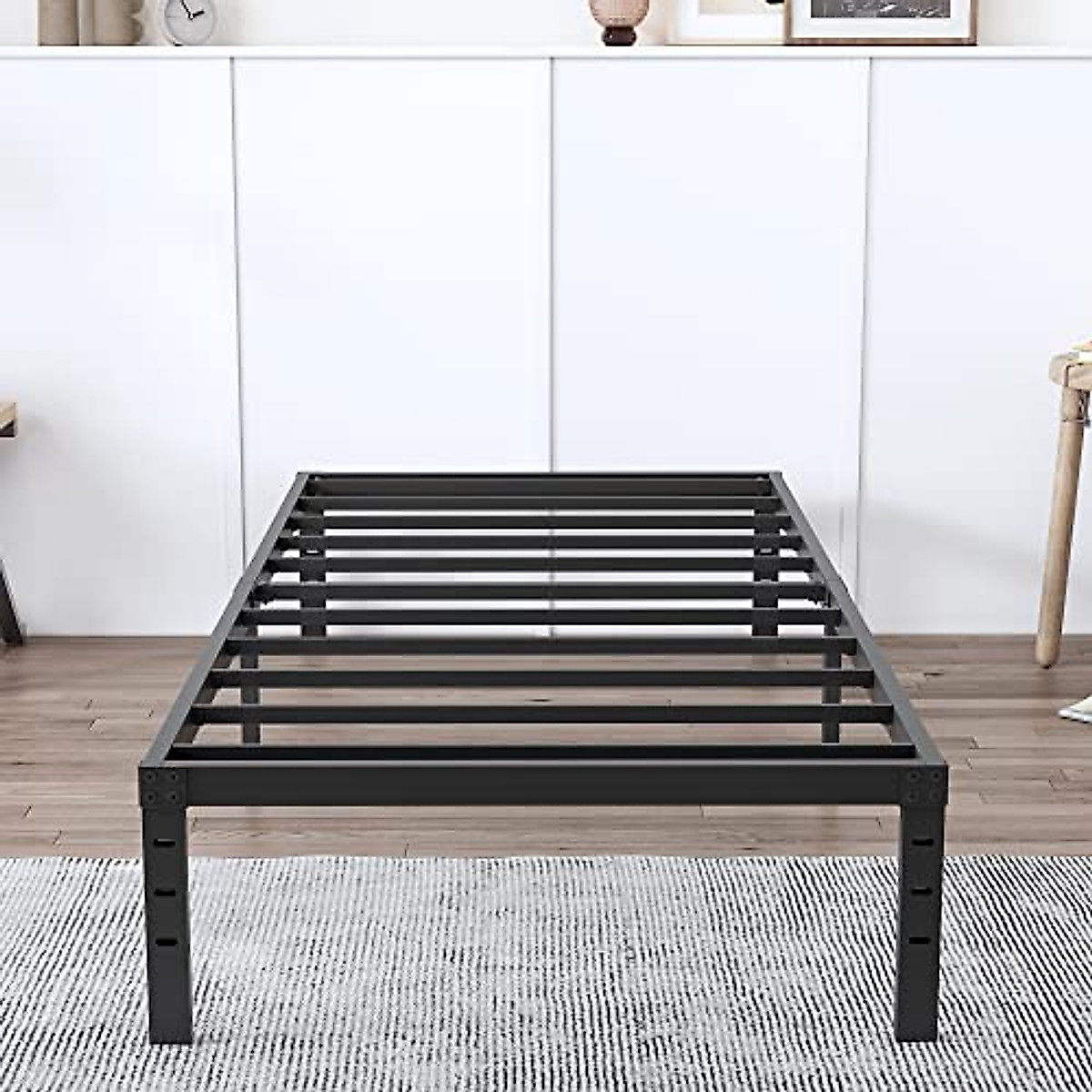 YUSENHEEI Twin Size Bed Frame 16 Inches High Metal Platform Bedframe with Slat Strips Easy Assembly Heavy Duty Strong No Need Box Spring Noise Free Non-Slip Large Storage Space Underbed