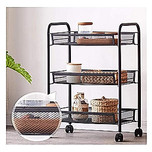 ATAAY Cart with Storage Basket, Fruit and Vegetable Rack on/Black