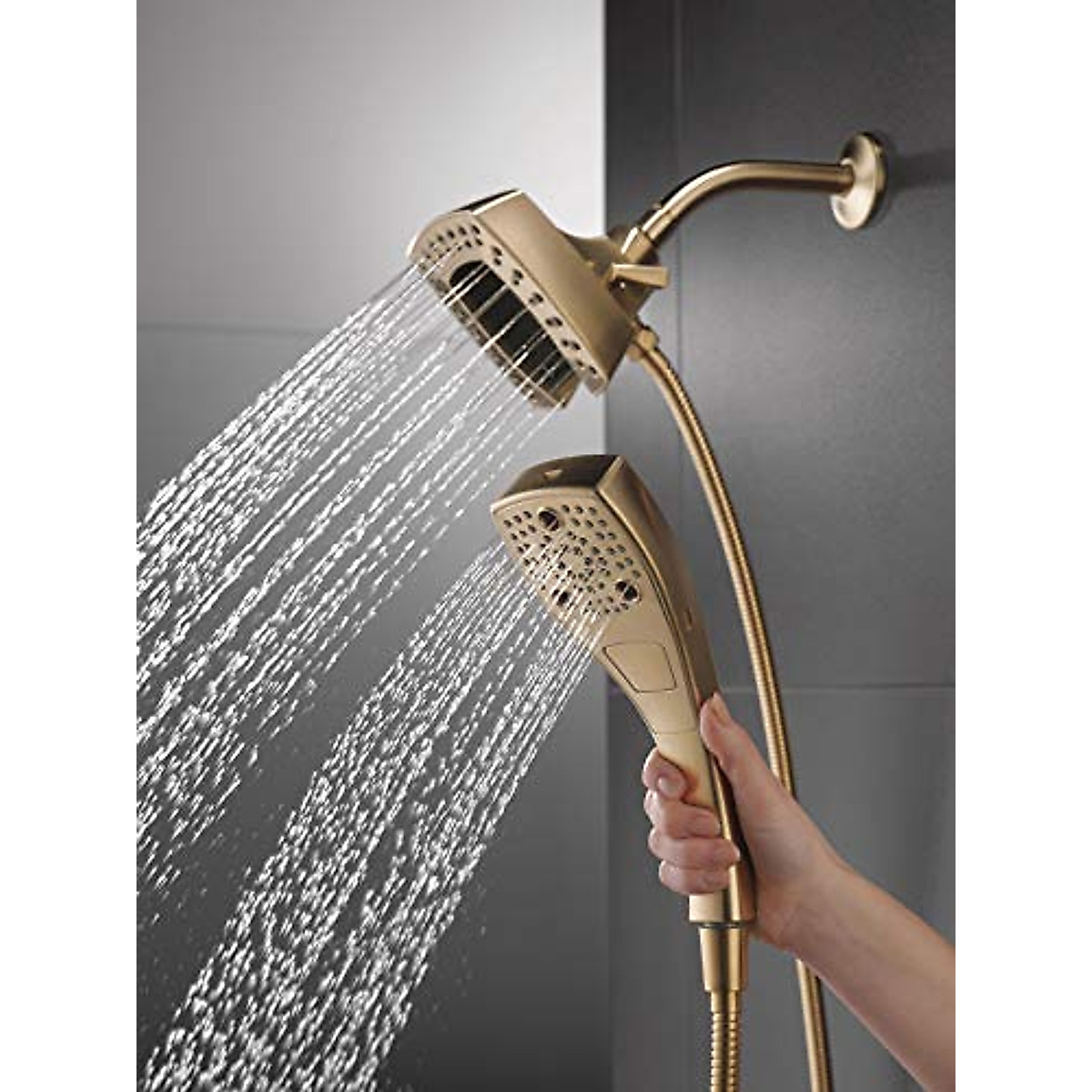 Delta Faucet 5-Setting In2ition 2-in-1 Dual Hand Held Shower Head with Hose, Gold Shower Head Handheld Combo, Magnetic Docking Handheld Shower Head, 2.5 GPM, Champagne Bronze 58474-CZ25