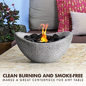 Nordhaus 11'' Table Top Fire Pit Bowl with Extendable Skewers - Personal Fire Bowl Fireplace for Roasting Smores - Large Concrete Personal Tabletop Fire Pit for Patio, Balcony, Indoor and Outdoor Use