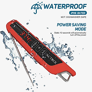 Digital Instant Read Meat Thermometer for Kitchen, Waterproof & Ultra Fast Thermometer with Backlight & Foldable Probe for Outdoor Cooking, Deep Fry, Grilling, BBQ, Gift (Red)