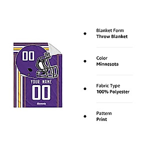ANTKING Plush Throw Blanket Minnesota Custom Any Name and Number for Men Women Youth Gift