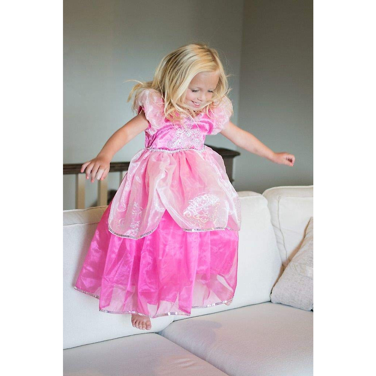 Little Adventures Deluxe Pink Princess Dress Up Costume (Medium Age 3-5) - Machine Washable Child Pretend Play and Party Dress with No Glitter