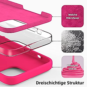 ARSUNOVO Compatible with iPhone 13 Pro Case 6.1 inch, [Shockproof][Anti-Scratch] Slim Liquid Silicone Case Protective Bumper Rubber Gel Cover for iPhone 13 Pro 6.1"(Hot Pink)