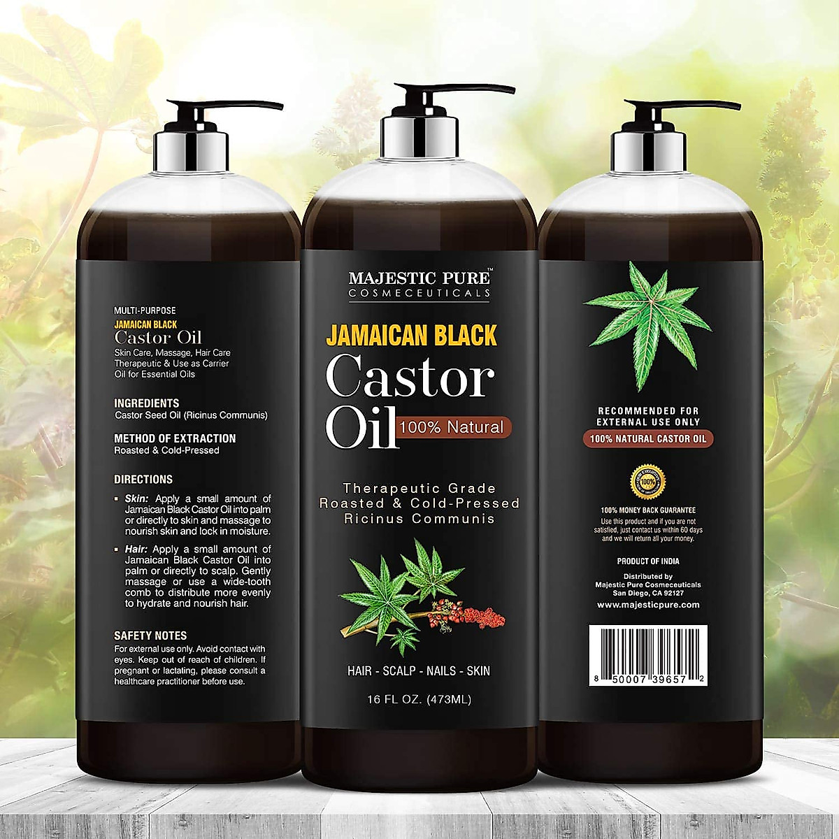Majestic Pure Jamaican Black Castor Oil (16 oz) and Apple Cider Vinegar Shampoo & Coconut Avocado Conditioner Set (16 oz each) Bundle