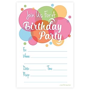 Happy Dot Birthday Party Invitations - Fill In Style (20 Count) With Envelopes