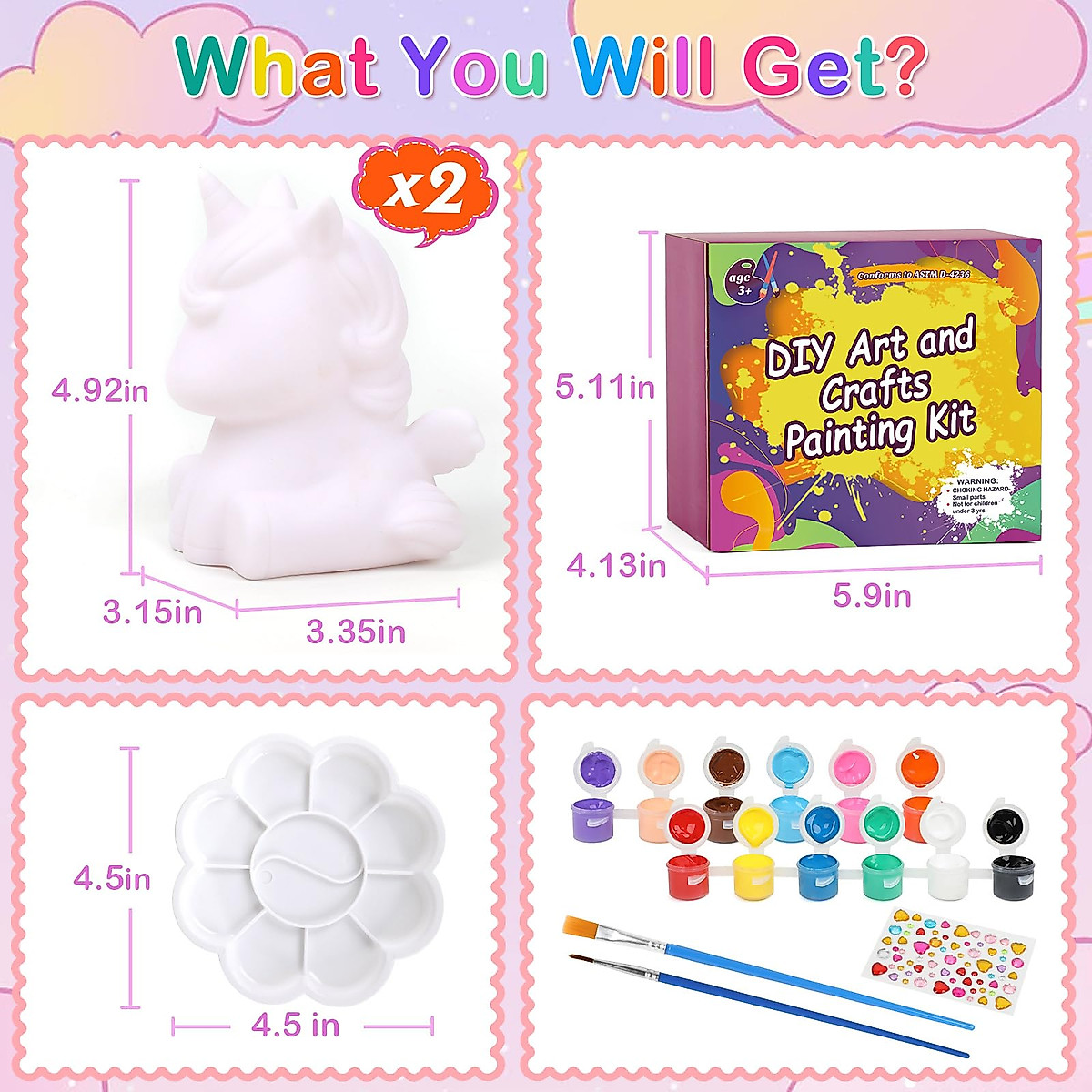 dededa 2Pcs Paint Your Own Unicorn Night Light Art Kit, Arts and Crafts for Kids Ages 4-8,Unicorn Toys Unicorns Gifts for Girls Ages 6-8 Painting Kit for Kids 4 5 6 7 8 9 10 11 12+