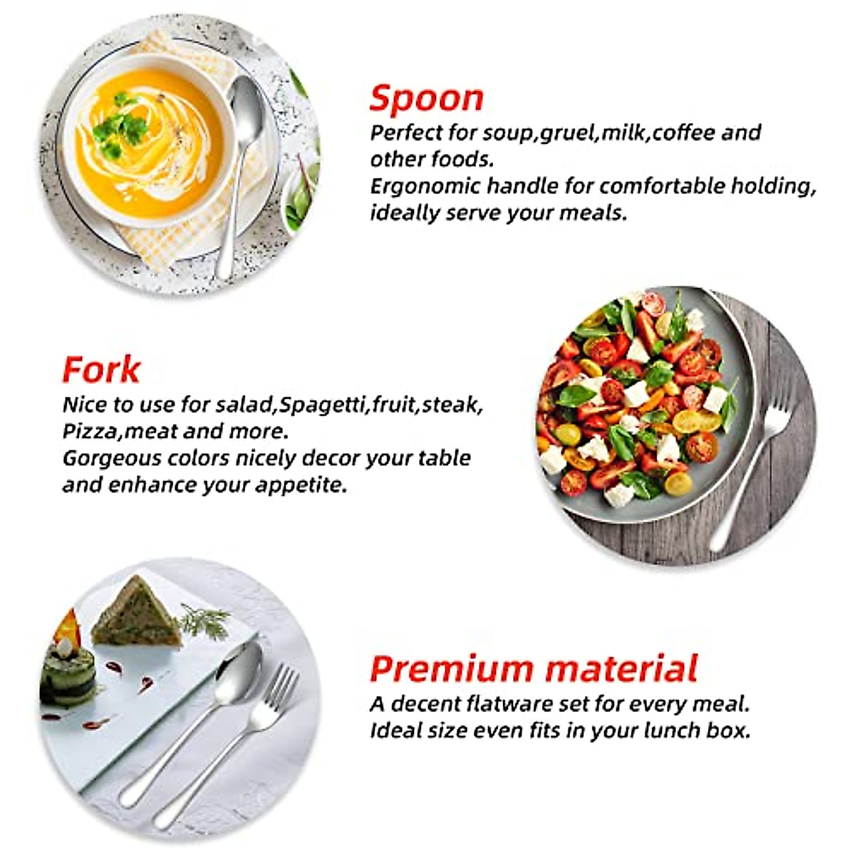 Kitware 12 Pices Fork and Spoons Silverware Set for 6, Stainless Steel Flatware Cutlery, Mirror Polished Kitchen Utensil for Home, Outdoor, Hiking, BBQ