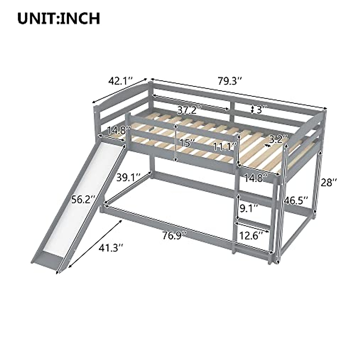 TARTOP Twin Over Twin Bunk Bed with Convertible Slide and Ladder,Solid Pinewood Frame, Low Bunk Bed w/Safety Guardrails,Suitable for Kids/Teen,No Box Spring Needed,Gray