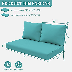 Pakunoda Outdoor Loveseat Cushion Set, 46 x 26 inch, Water Repellent, Fade Resistant, Cushion Set for Couch, Bench, and Swing 46 x 26 inch, Lake Blue