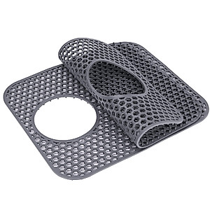 LONGFITE Sink Protector Mats 2 Pcs Silicone Kitchen Sink Mat Draining Heat Proof Mat with Rear Center Drain (Rear Drain)