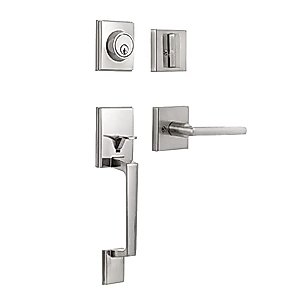 GUA OYH Front Door Handleset Satin Nickel Front Door Handle with Handle Lever Door Handle Sets Front Door Lock Set Handleset with Single Cylinder Deadbolt Door Handles for Front Door or Office Door